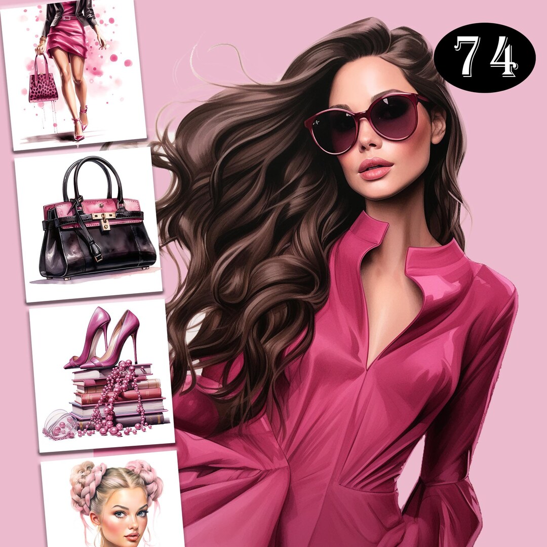74 Fashionista Chic Girl Clipart, Watercolor Pink Illustrations ...