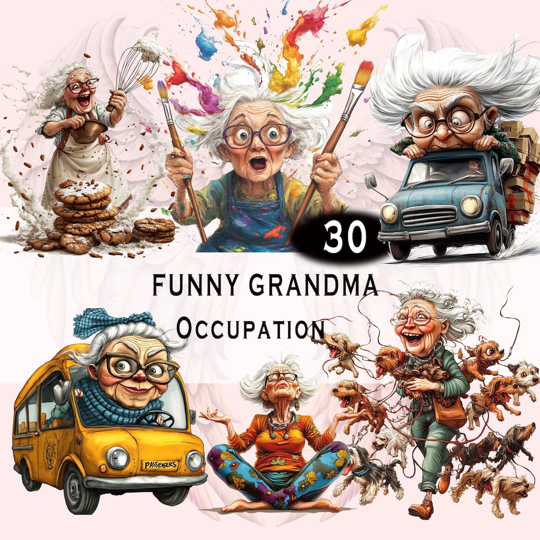 Funny Occupation Old Ladies Clipart | Funny Old People | Cheerful Old ...