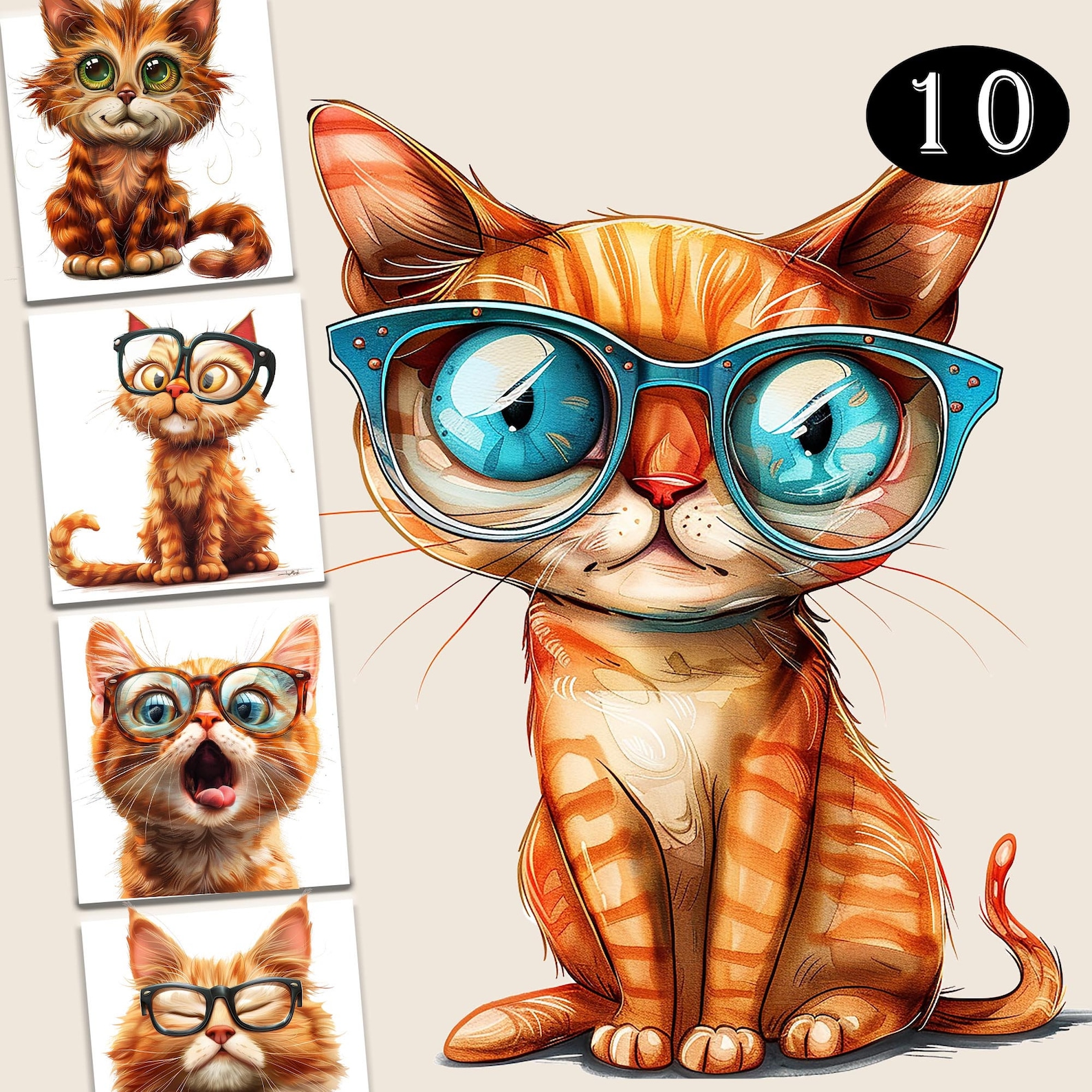 Funny Cute Cat Clipart | Cute Cat Portraits | Whimsical Cats | Junk ...