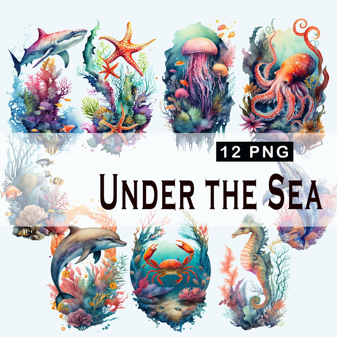 Under the Sea Clip Art, Watercolor Fish Under the Sea Clip Art, Dolphin ...