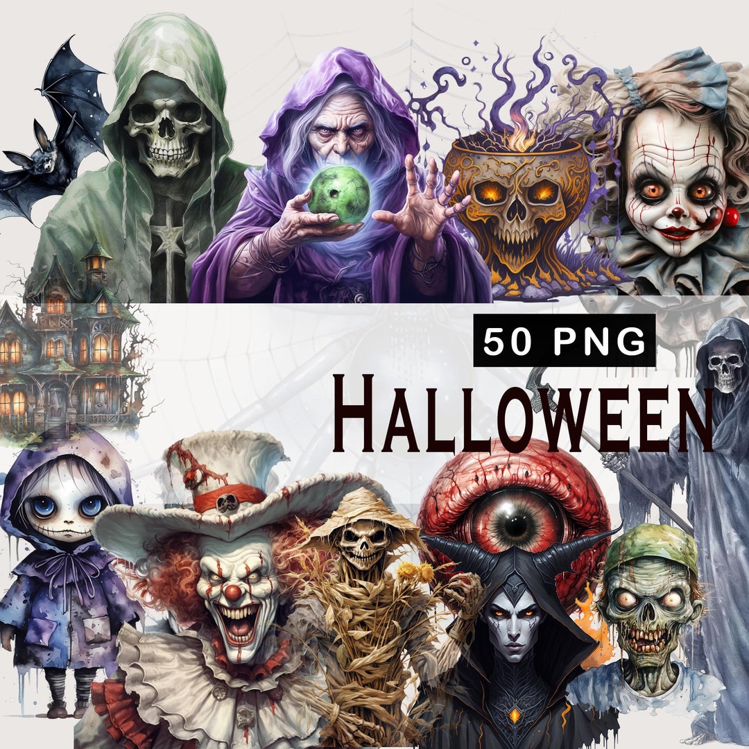 50 Scary Halloween, Scary Fantasy Art Clipart, Horror Png Bundle ...