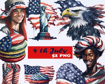 4th of July - Party / Independence Day / Patriotic Watercolor Clipart ...