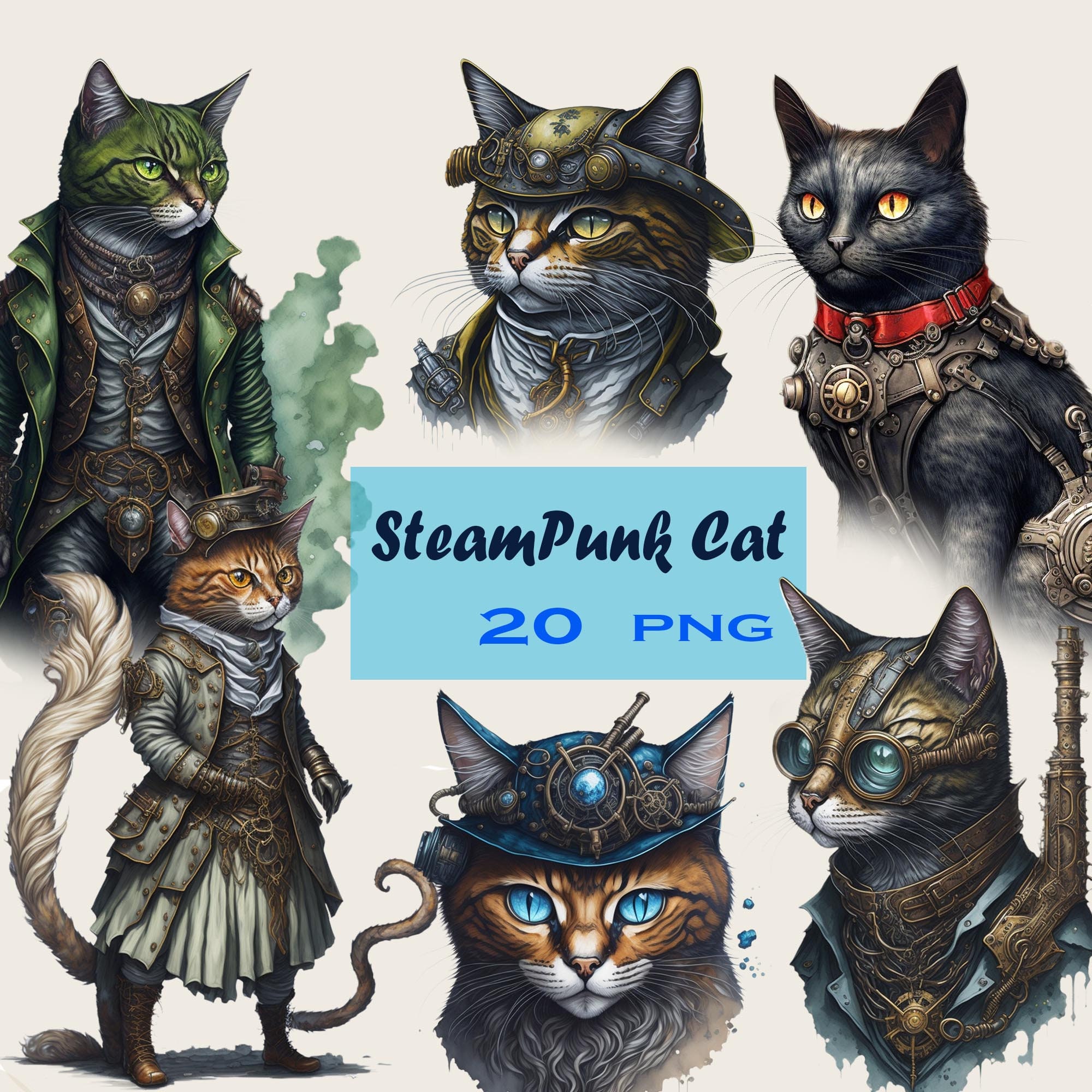 22 Steampunk Cat Clipart, Watercolor Steampunk PNG, Steampunk Cat ...