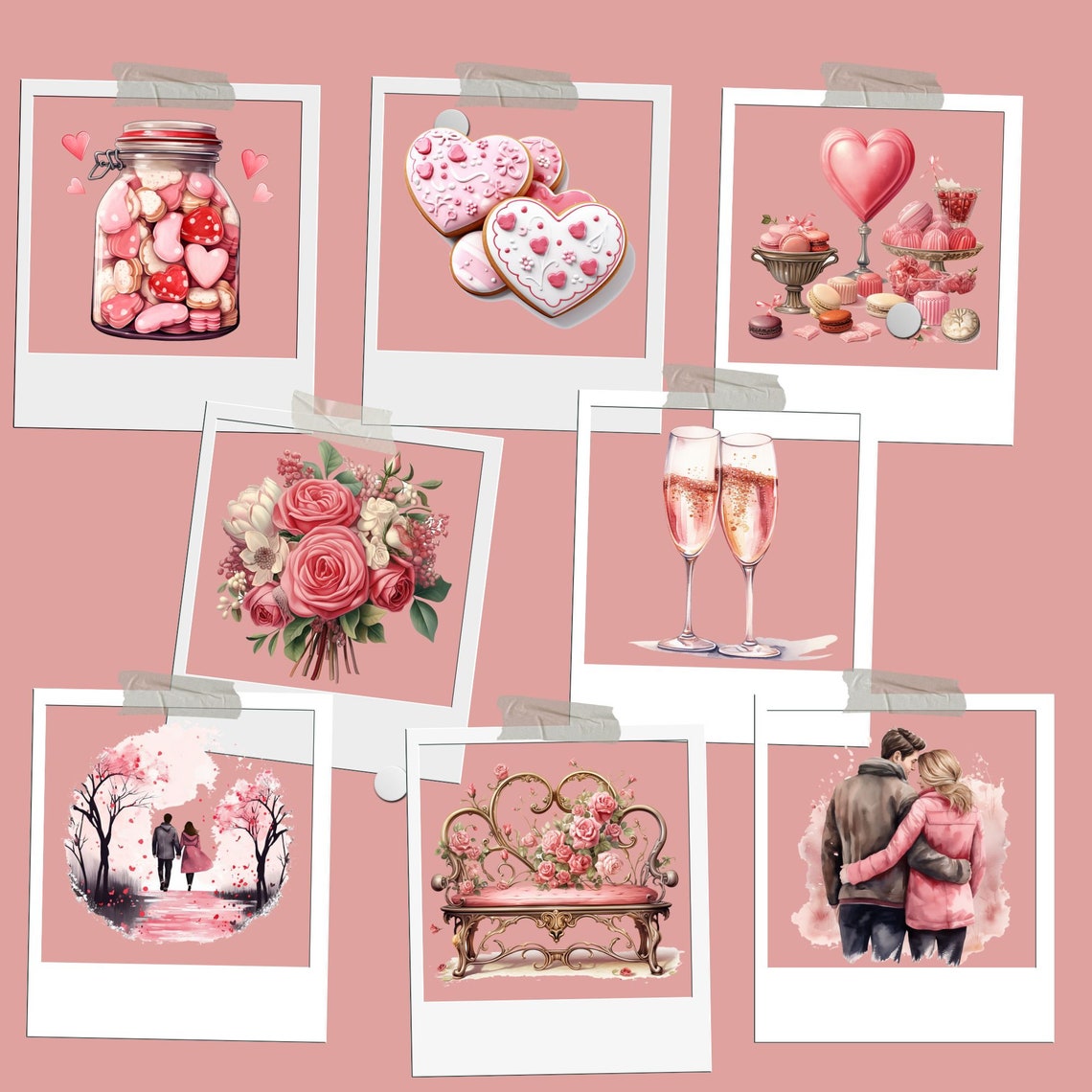 32 Valentine's Day Clipart, Pink Clipart, Watercolor Valentine, Love ...