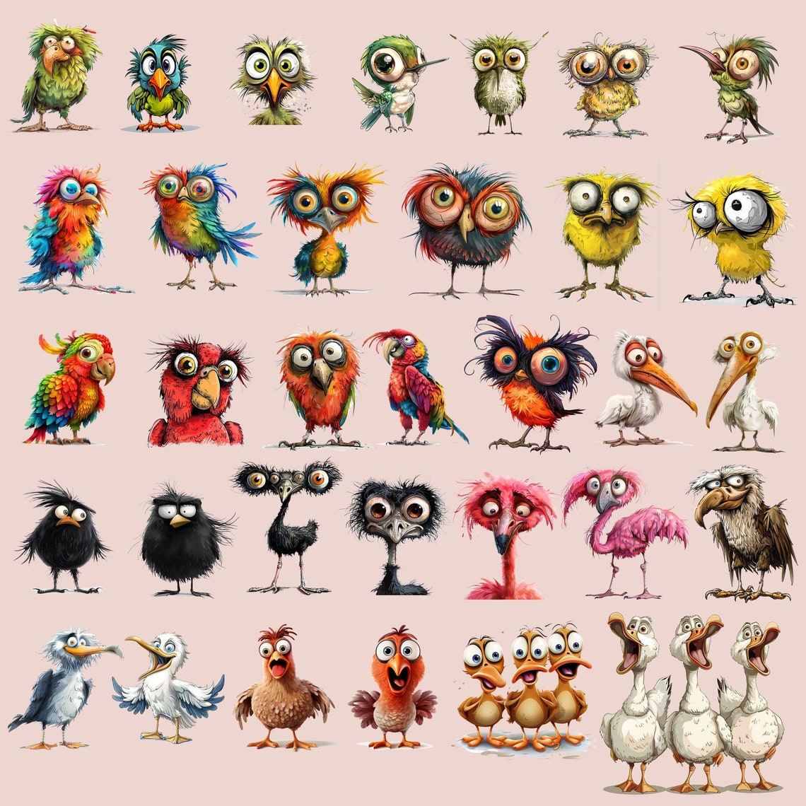 Funny Bird Clipart PNG Quirky Bird Illustrations Whimsical Birds on ...