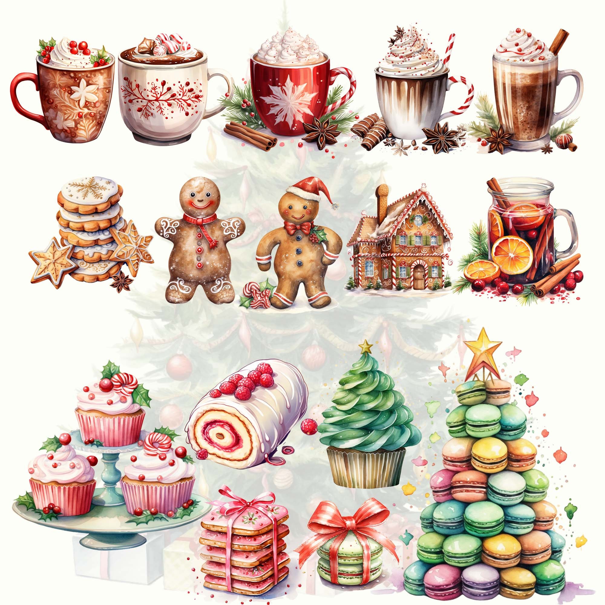 114 Cozy Christmas Clipart, Christmas Tree, Holiday PNG, Watercolor ...