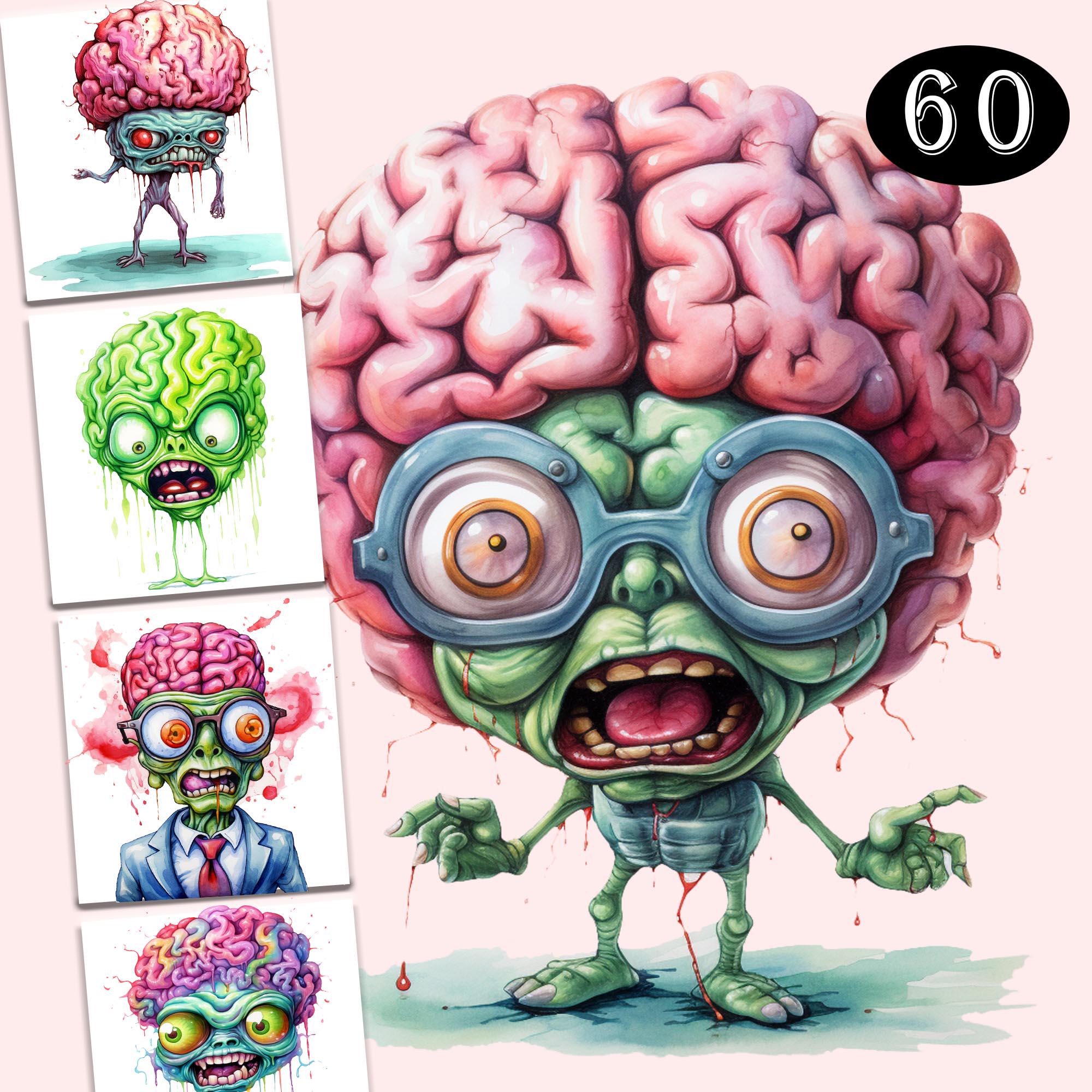 Zombie Brain Graphics, Adorable Cartoon Clipart for Halloween Crafts ...