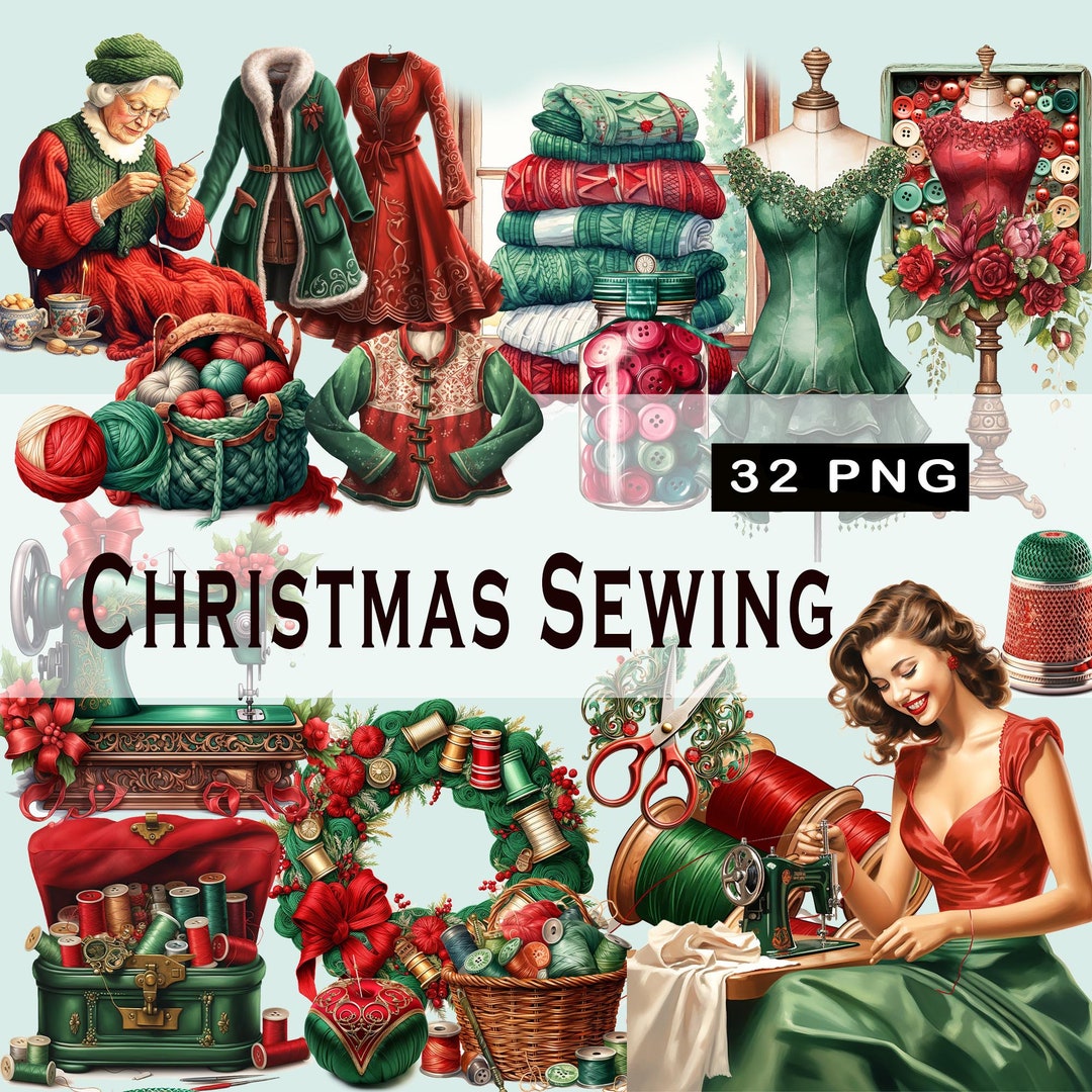 32 Christmas Sewing Clipart Digital Designs Available for Commercial ...