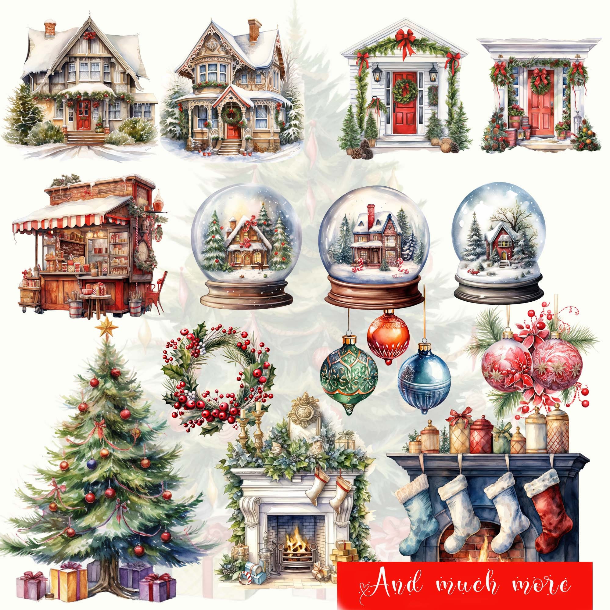 114 Cozy Christmas Clipart, Christmas Tree, Holiday PNG, Watercolor ...