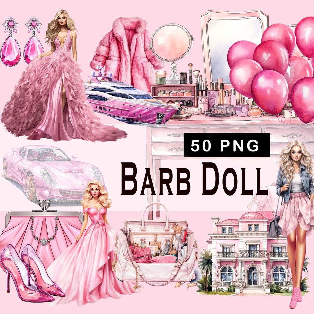 Pink Fashion Barb Doll Graphics, Doll Clipart Bundle, Girl Doll Png ...