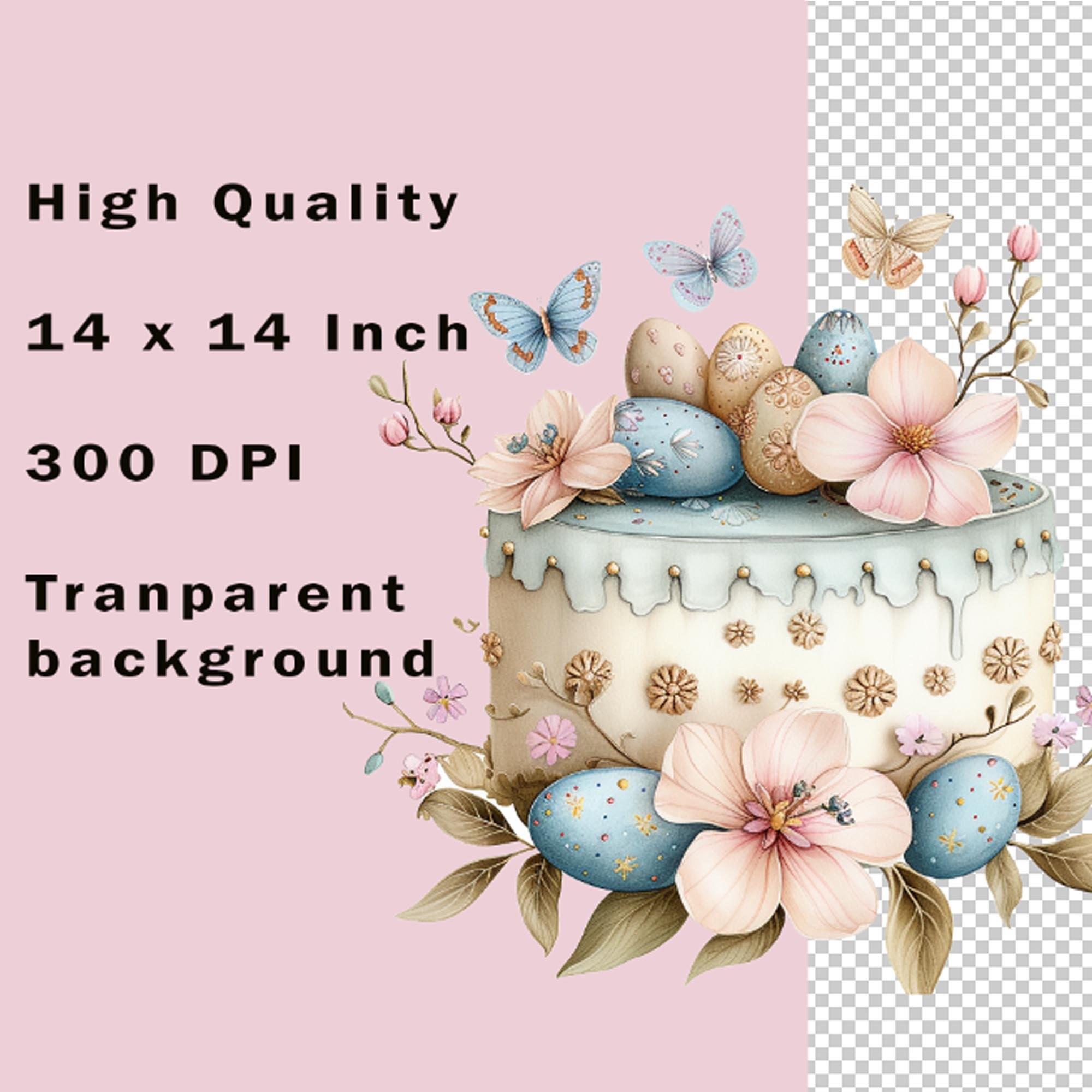 Watercolor Easter Cake Clipart, Easter Cupcakes, Easter Bunny, Chick ...