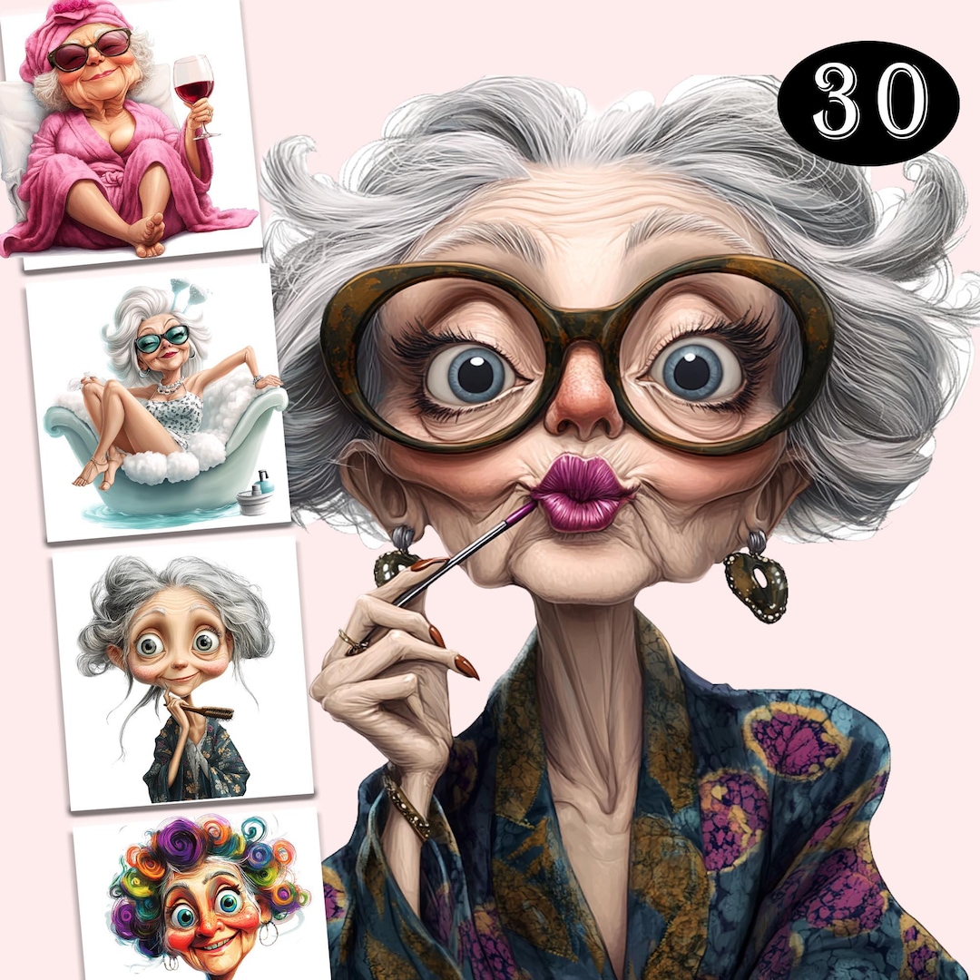 Beauty Quirky Old Ladies Clipart | Funny Old People | Cheerful Old Lady ...