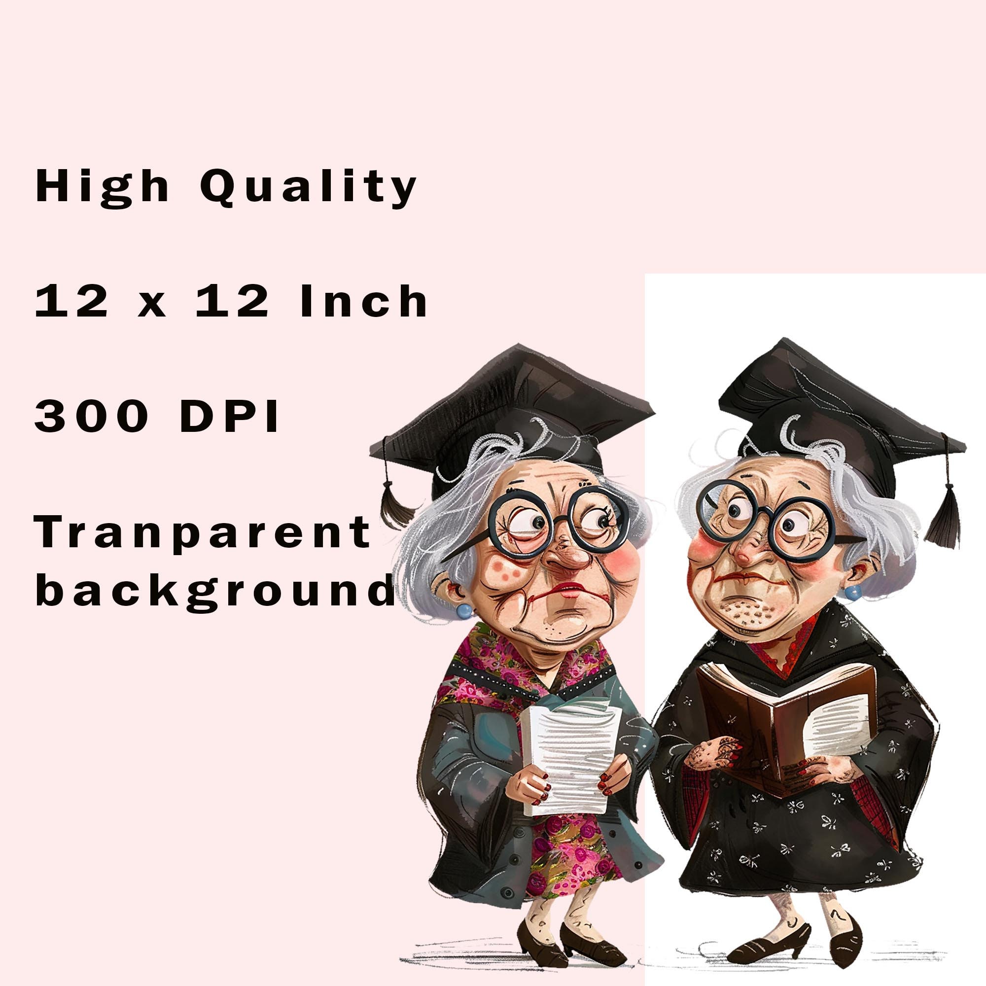 Quirky Old Ladies Graduation Clipart | Funny Old People | Cheerful Old ...