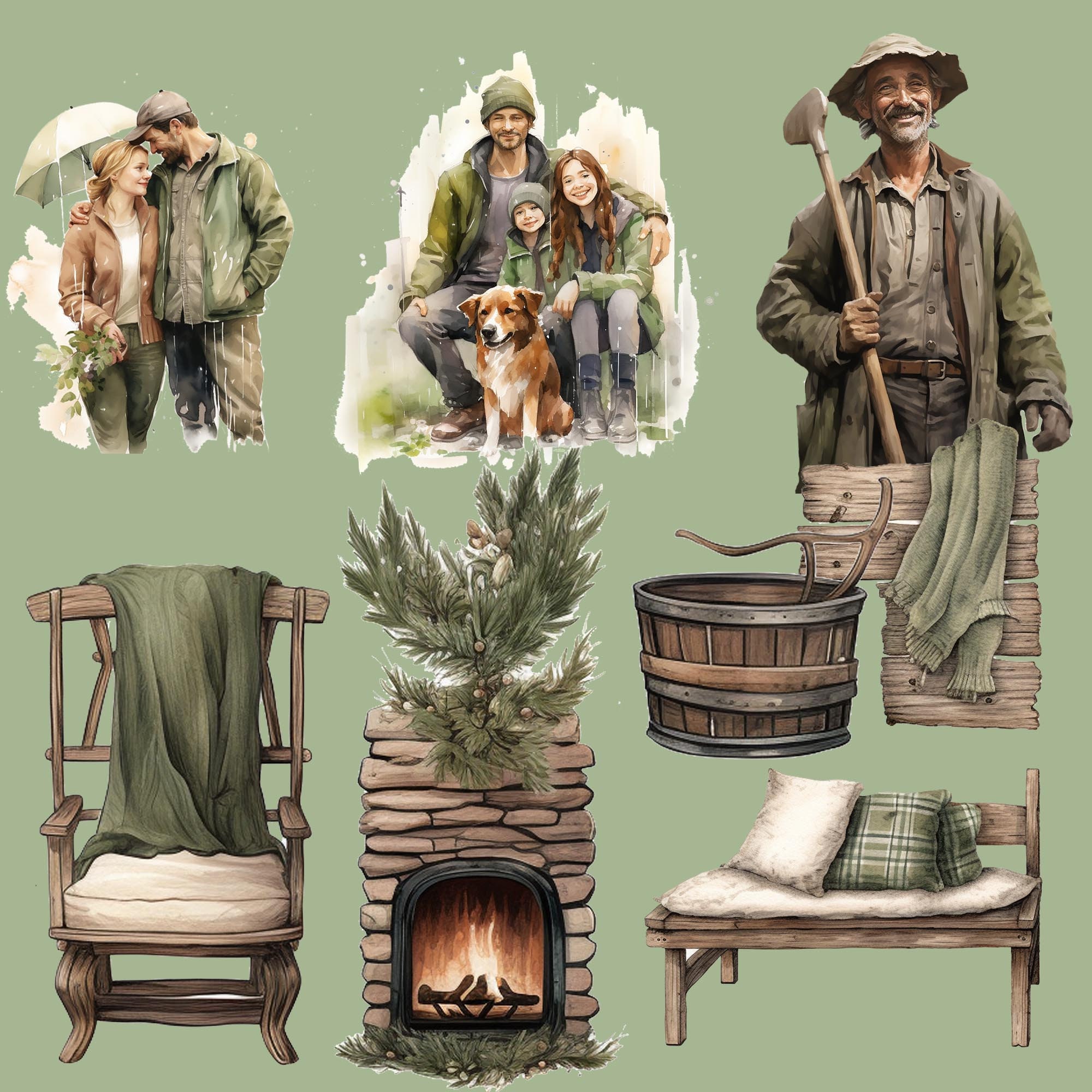 35 Farmhouse Watercolor Clipart, Farmhouse Clipart, Barn Bundle PNG ...