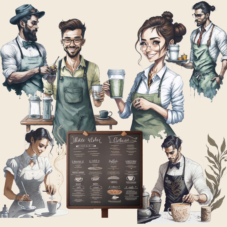 Coffee Dreams Watercolor Clipart - Breakfast and Espresso Cart PNG ...