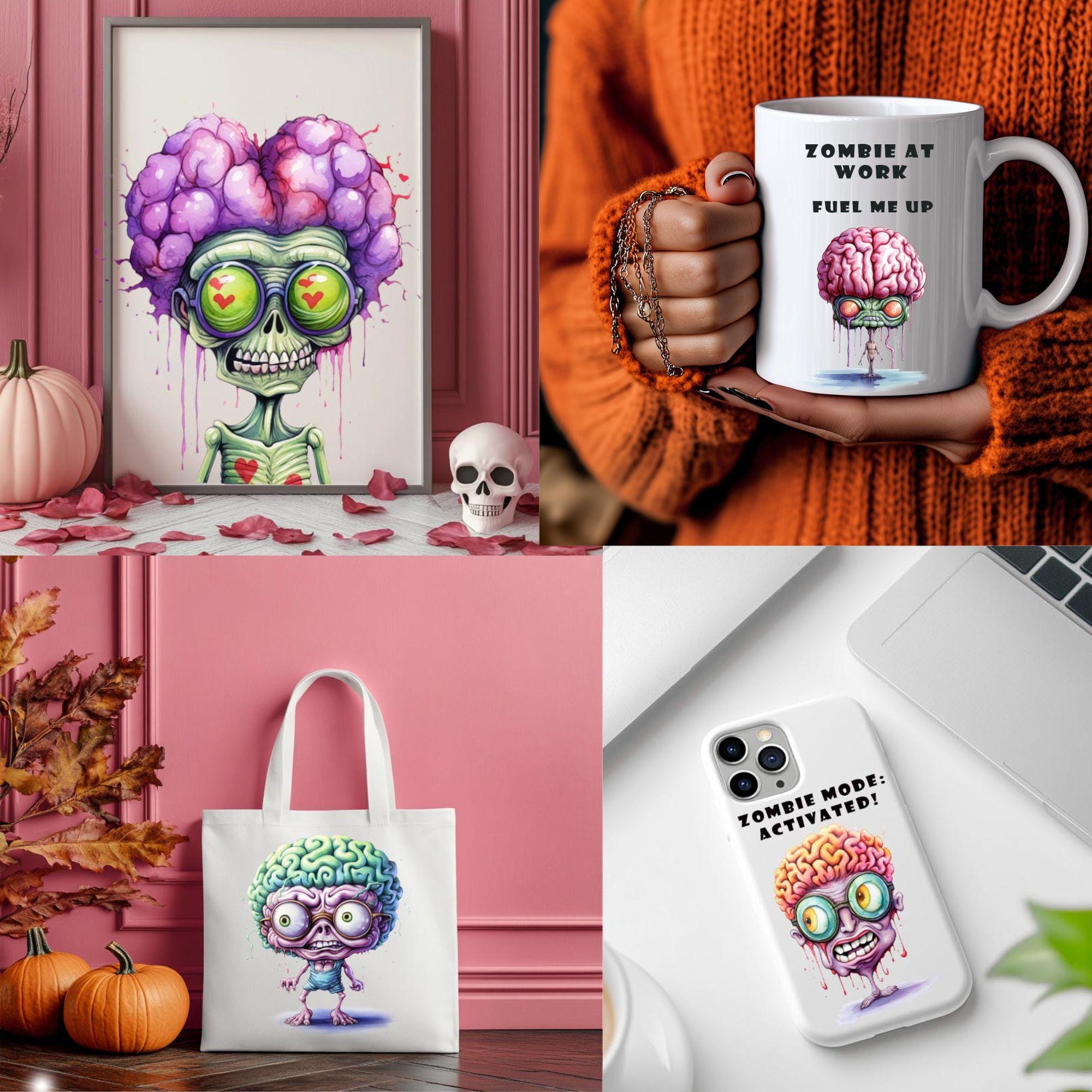 Zombie Brain Graphics, Adorable Cartoon Clipart for Halloween Crafts ...