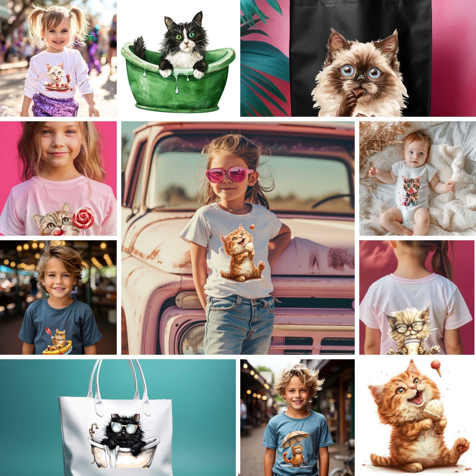 18 Funny Cyte Cat Clipart PNG Whimsical Cats Kitten Sublimation Clip ...