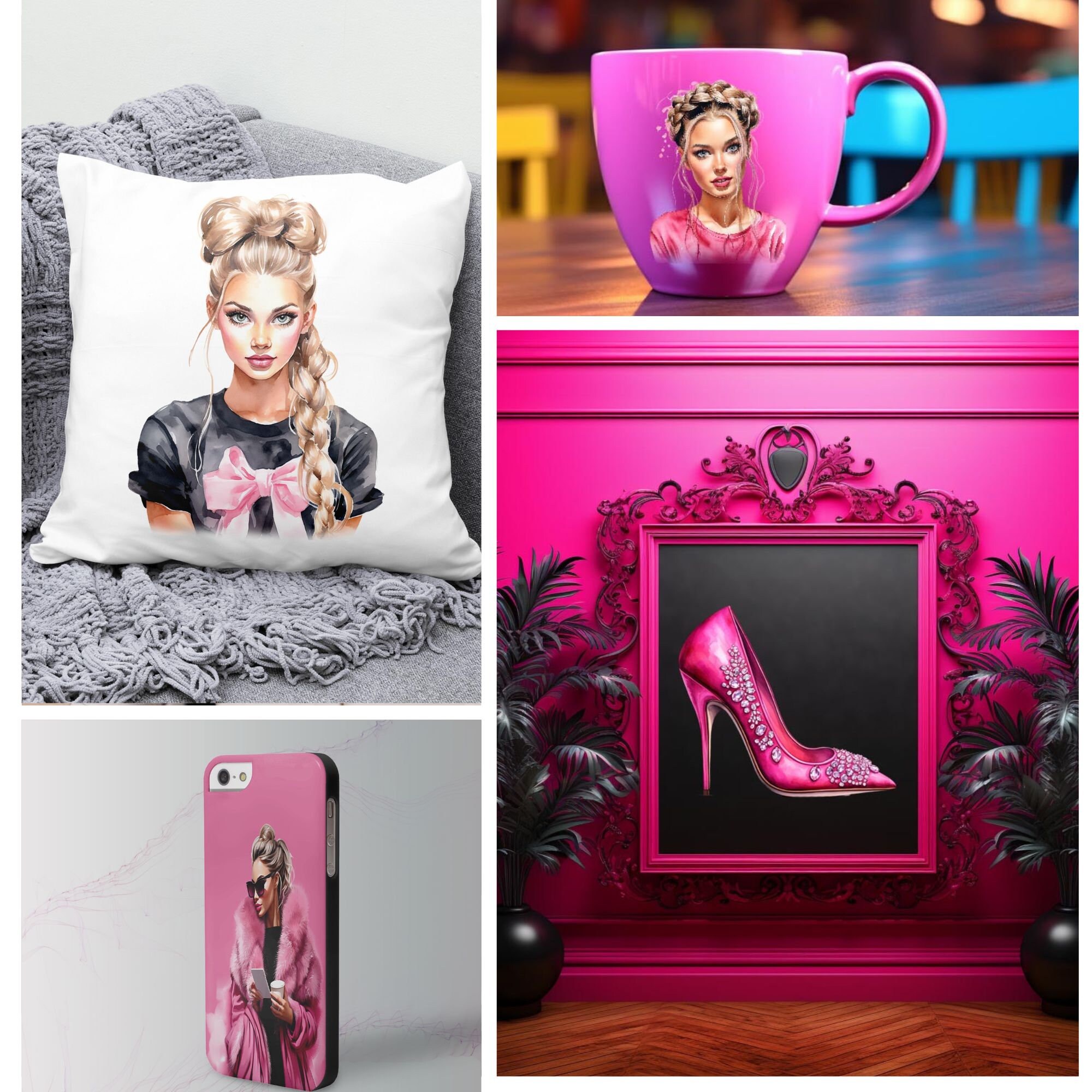 74 Fashionista Chic Girl Clipart, Watercolor Pink Illustrations ...