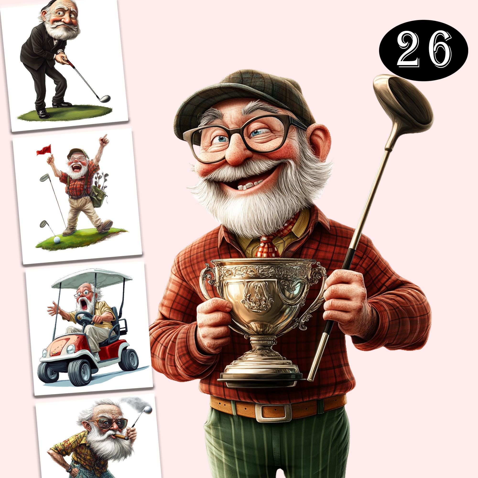 26 Golfing Grandfather Clip Art, Funny Old Men, Elderly Clipart, Crazy ...