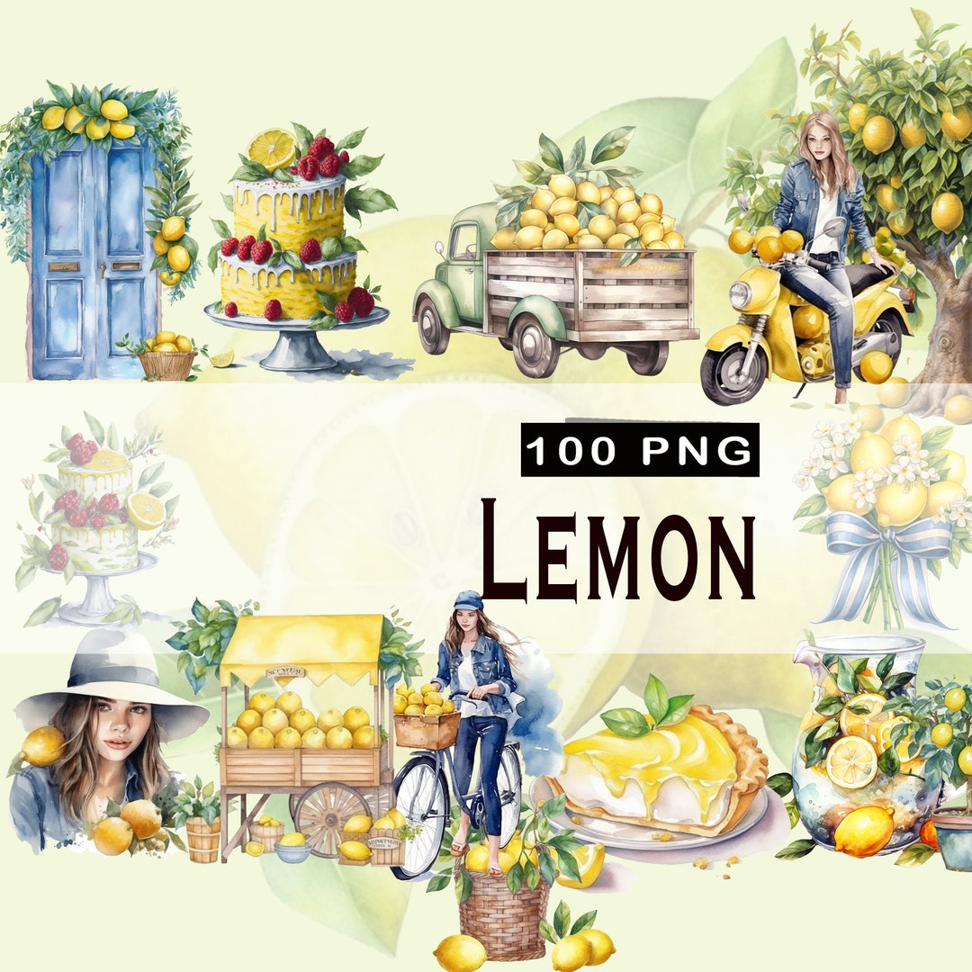 100 - Lemons Watercolor Clipart Bundle PNG Citrus Clipart Collections ...