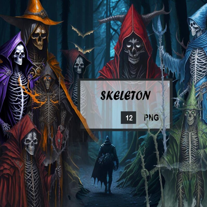 12 Skeleton Witch Clipart PNG Set Skelton Bundle Magic - Etsy