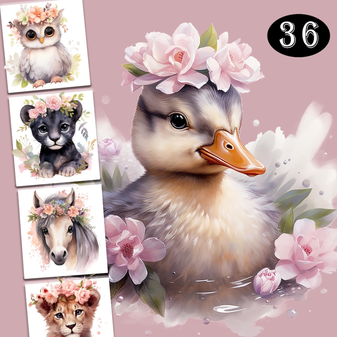 36 Woodland Animals in Flower Crowns Clipart - Cute Animals Clip Art ...
