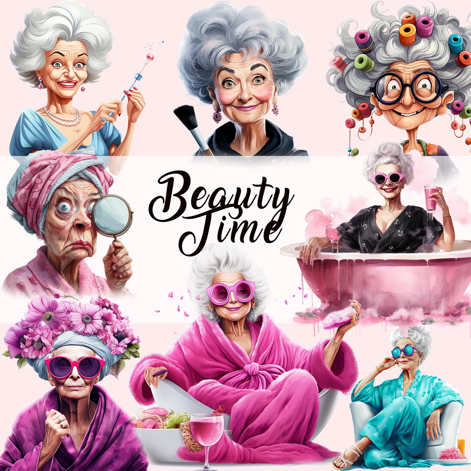Beauty Quirky Old Ladies Clipart Funny Old People Cheerful Old Lady ...