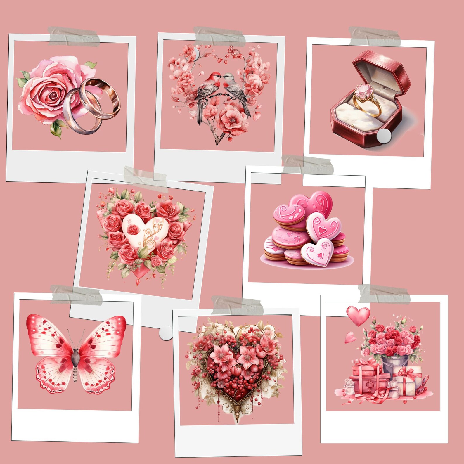 32 Valentine's Day Clipart, Pink Clipart, Watercolor Valentine, Love ...