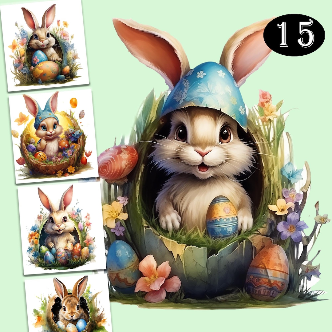 15 Watercolor Easter Clipart, Spring Bundle, Cute Baby Animals, PNG ...