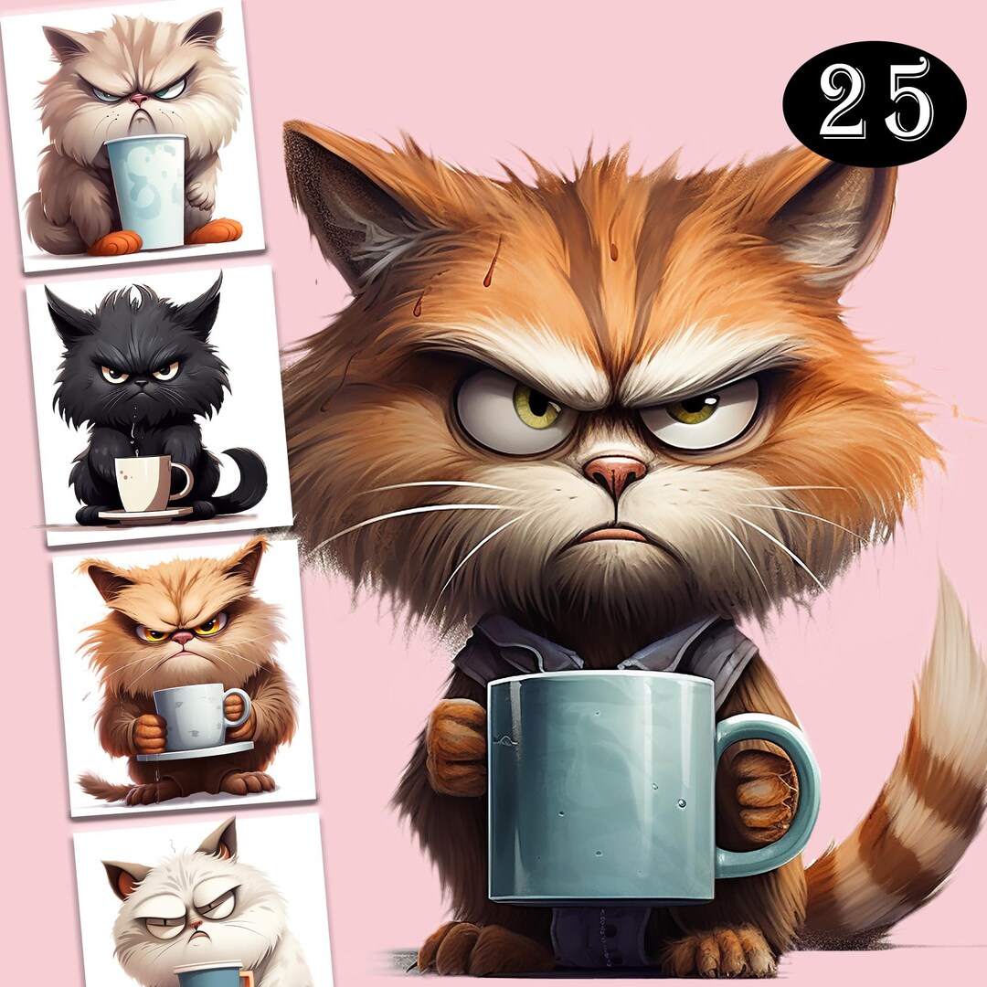 Grumpy Cats Clipart Grumpy Cat PNG Clipart Bundle, Coffee Clipart ...