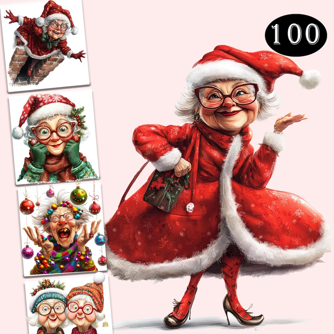 Christmas Grandma Clipart Bundle, Funny Old Lady Clipart, Cute Granny ...
