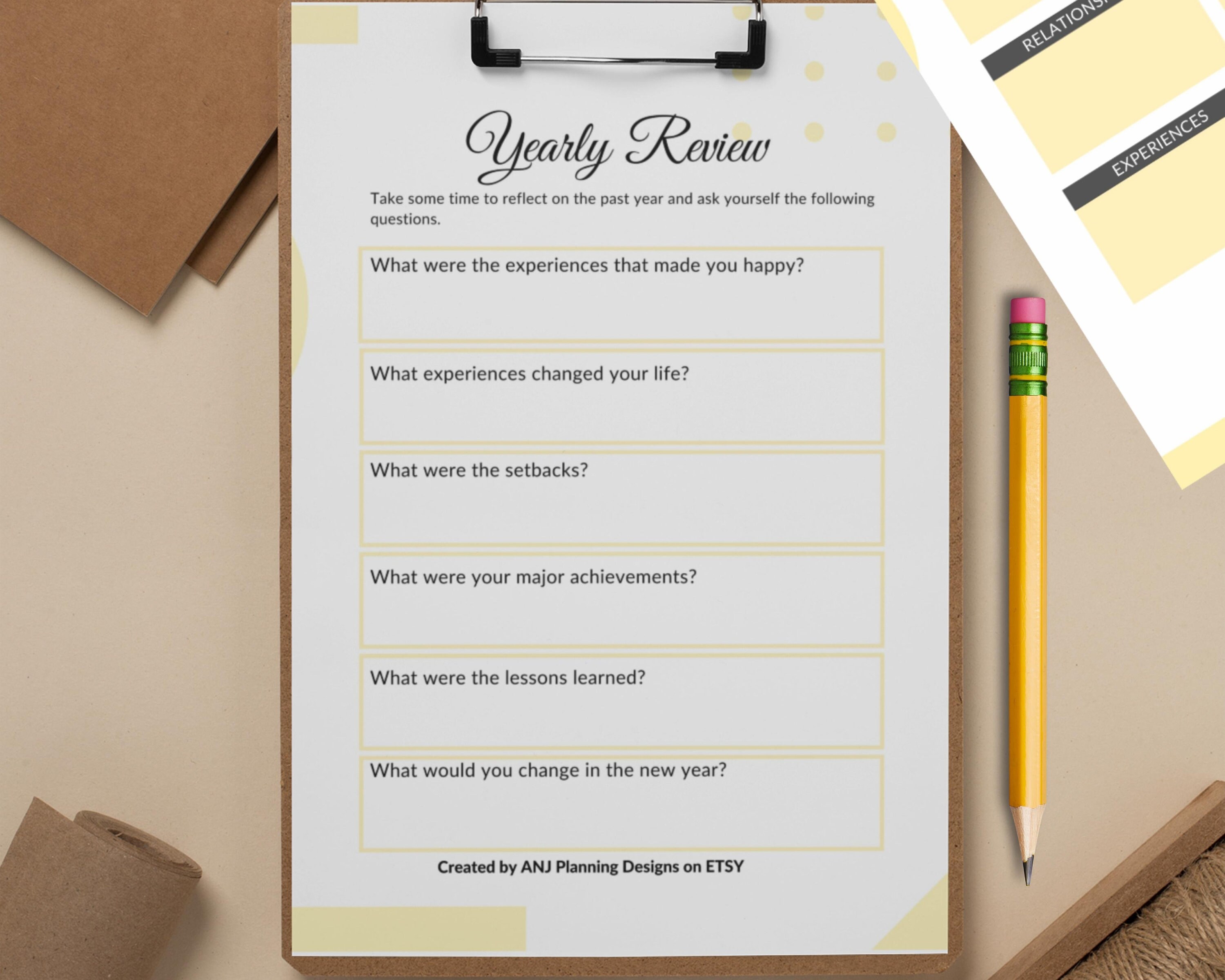 Yearly Review– Yearly Planner, Printable and Fillable Annual Reflection ...