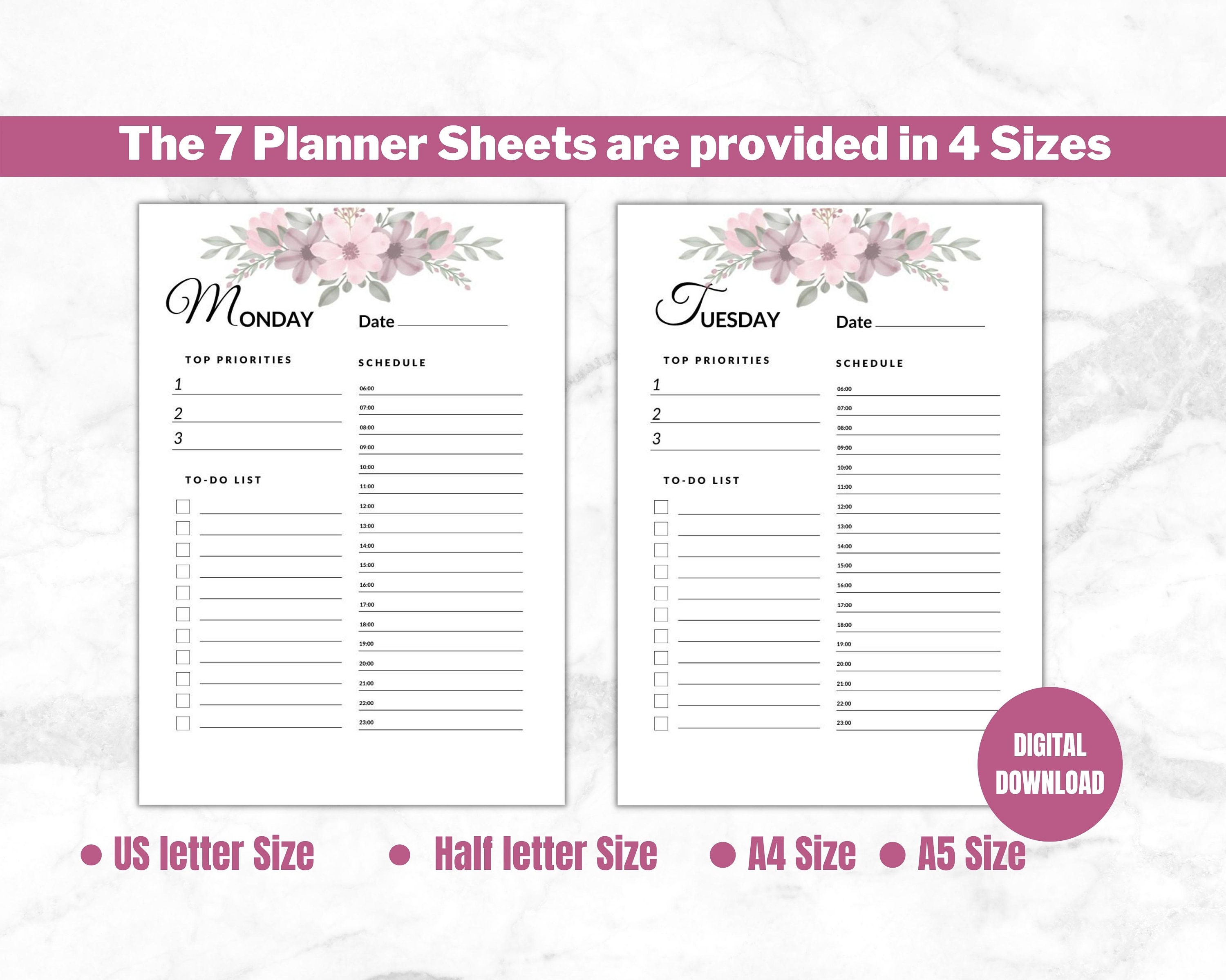 Printable 7 Day Planner Template for Personal/work Purposes - Etsy