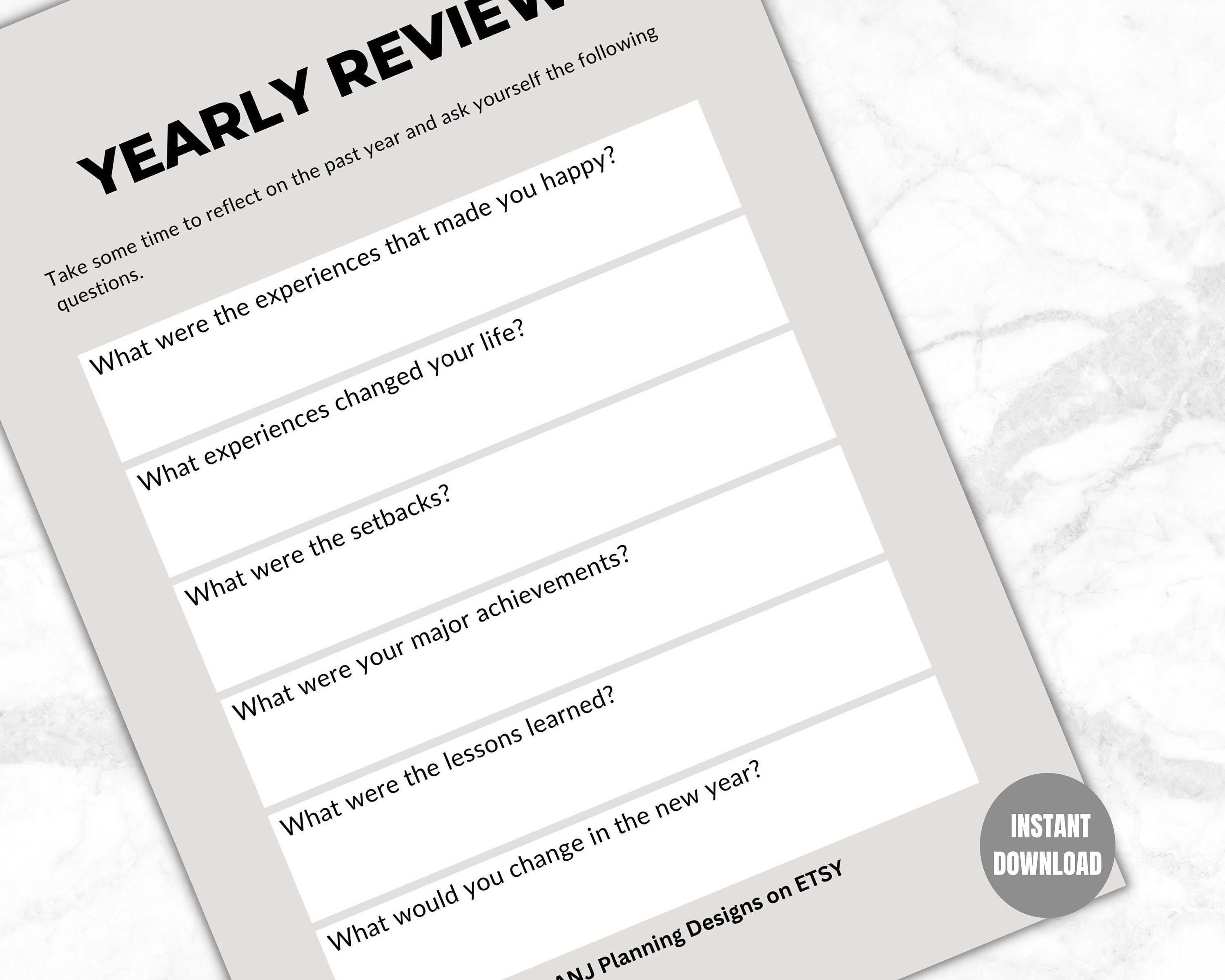 Yearly Review–yearly Planner, Printable Annual Reflection Template, New ...