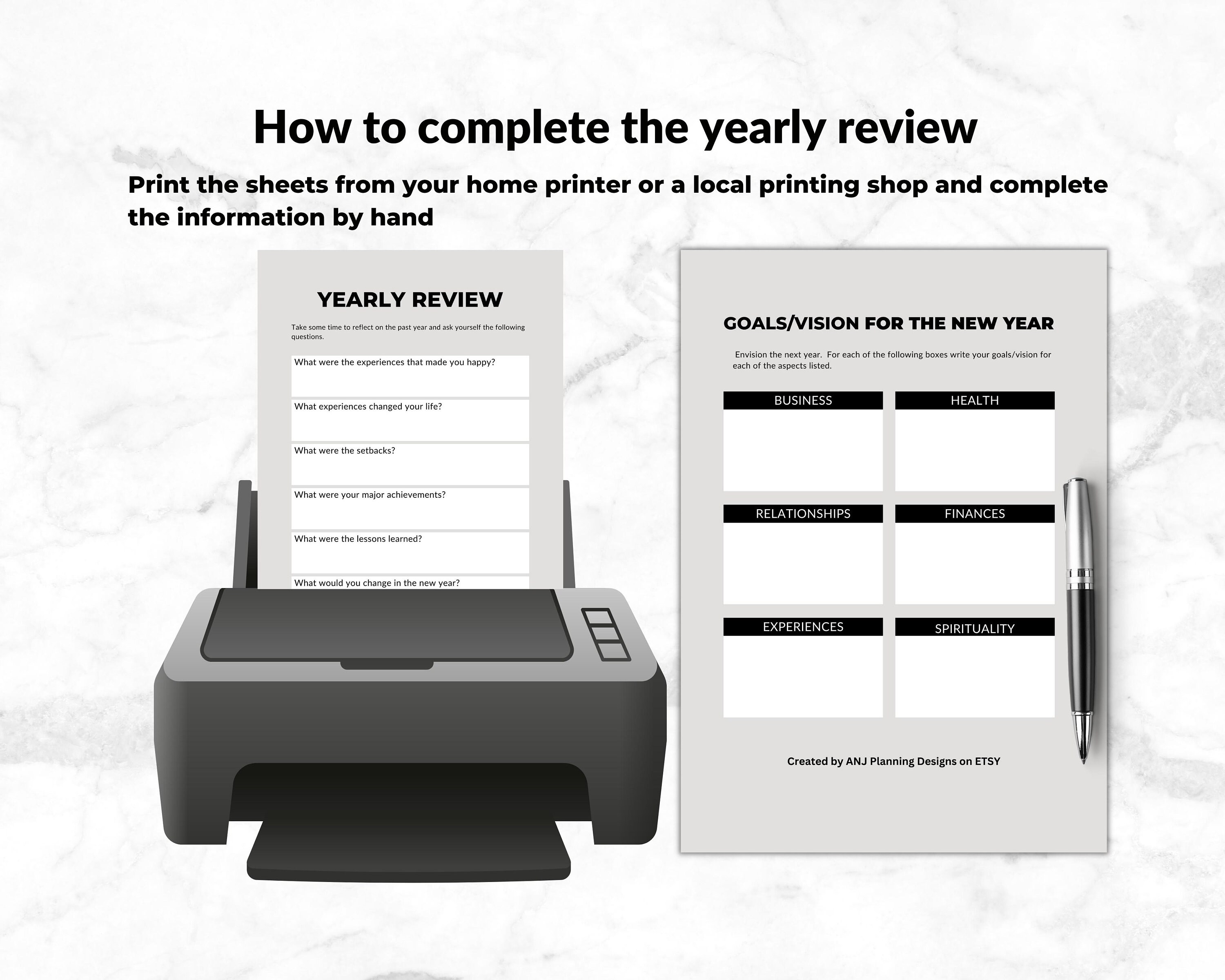 Yearly Reviewyearly Planner, Printable Annual Reflection Template, New ...