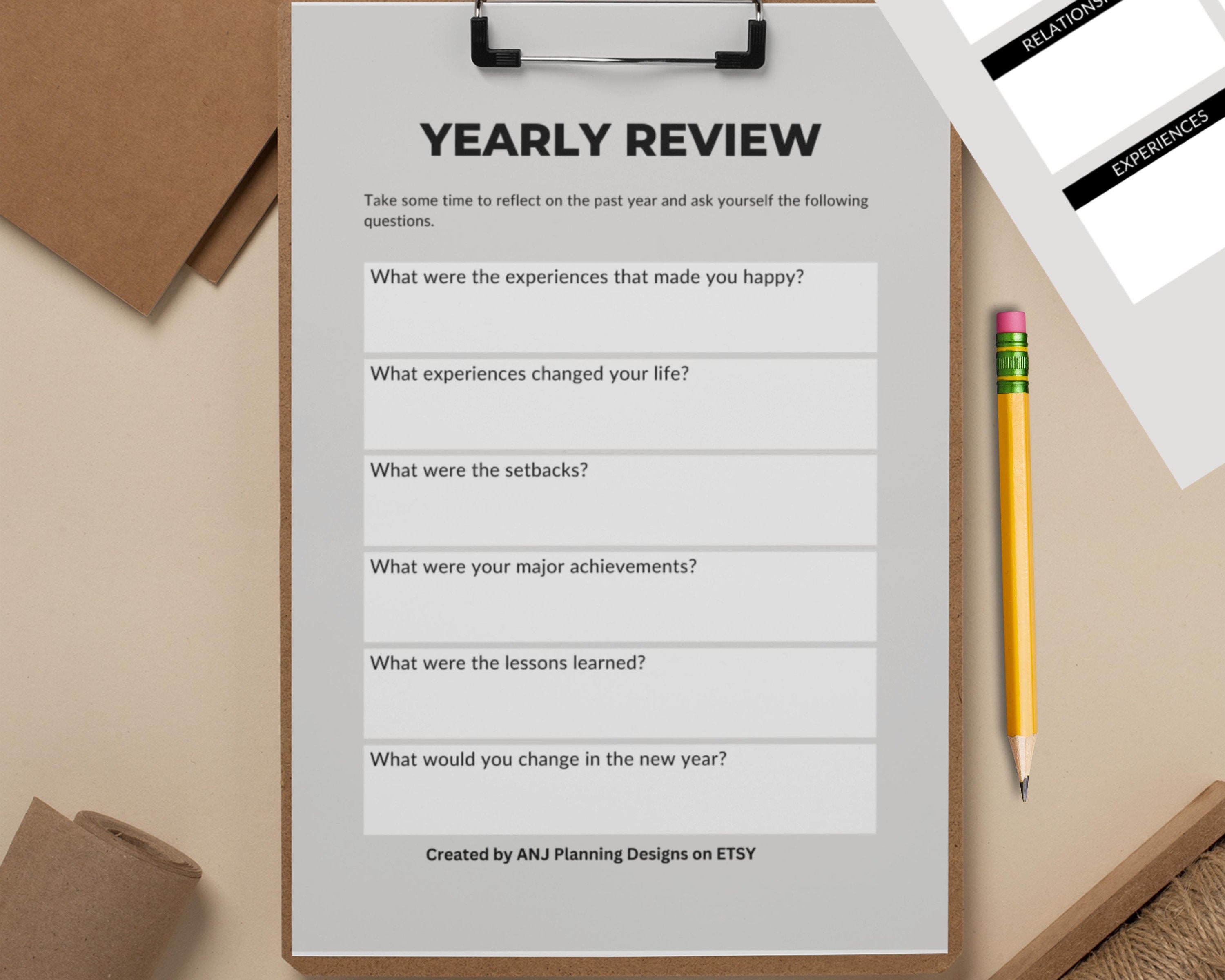 Yearly Reviewyearly Planner, Printable Annual Reflection Template, New ...
