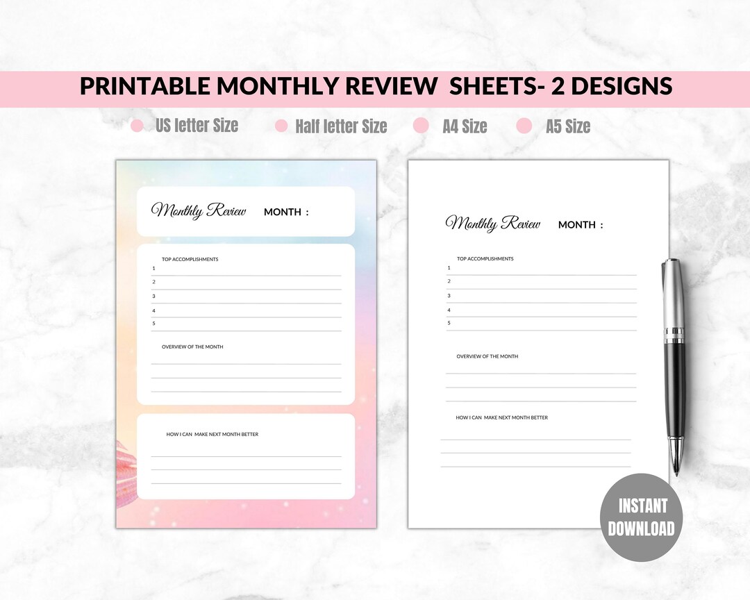 Monthly Review-printable and Fillable Planner Insert, Monthly Summary ...