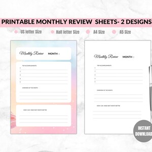 Monthly Review-printable and Fillable Planner Insert, Monthly Summary ...