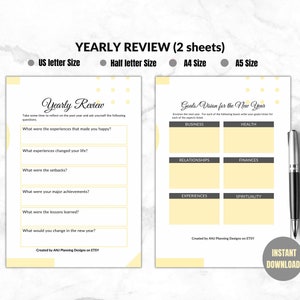Yearly Review– Yearly Planner, Printable and Fillable Annual Reflection ...