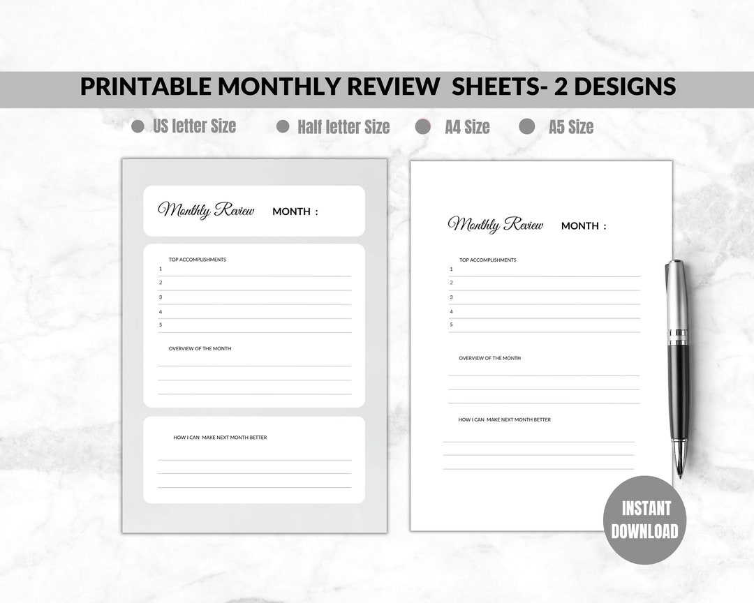 Monthly Review Printable And Fillable Planner Insert Monthly Summary