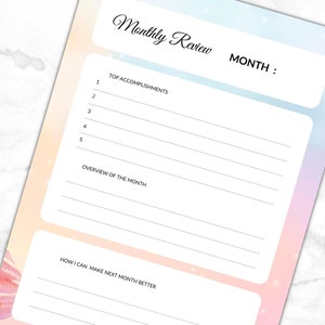 Monthly Review-printable and Fillable Planner Insert, Monthly Summary ...