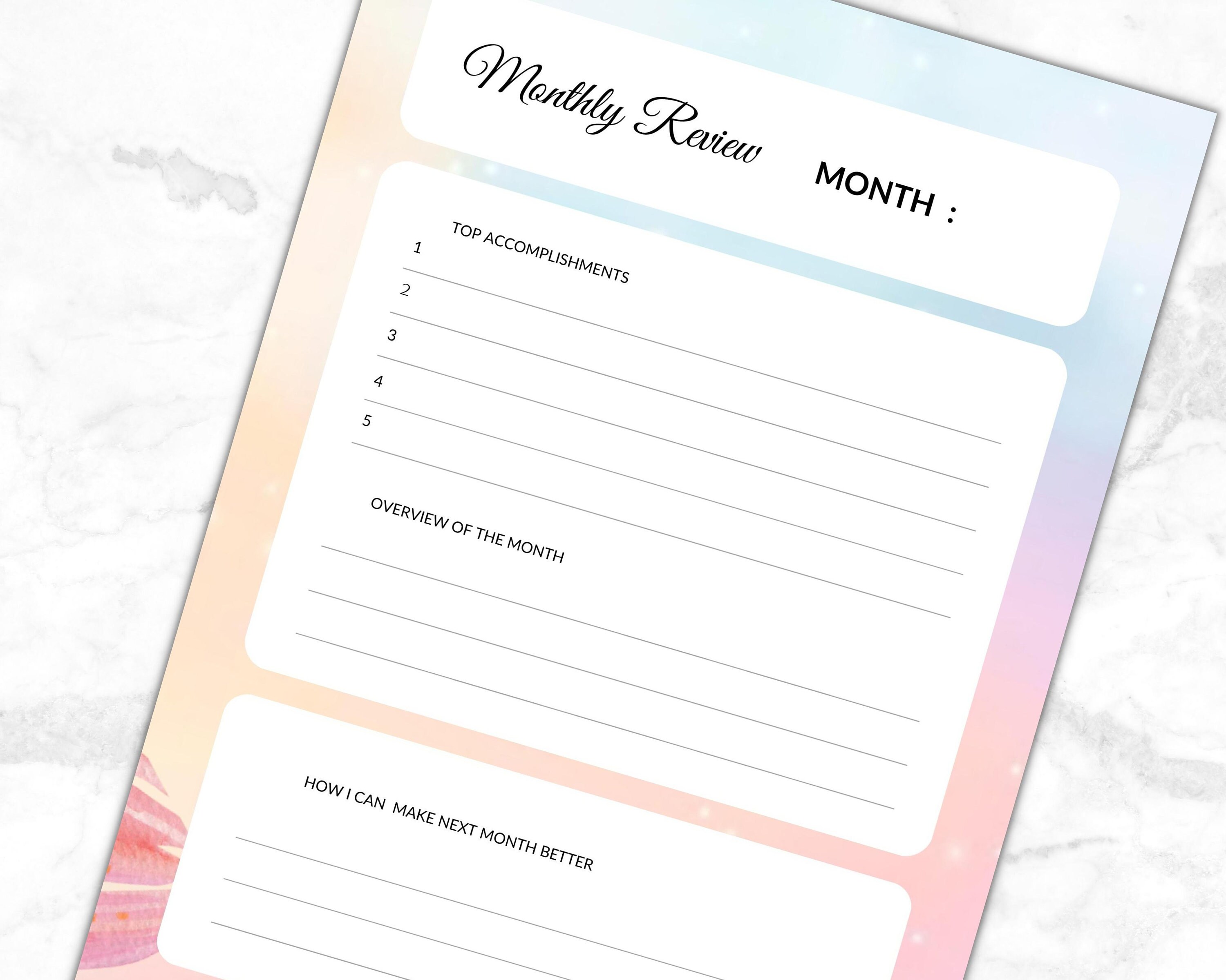 Monthly Review-printable and Fillable Planner Insert, Monthly Summary ...