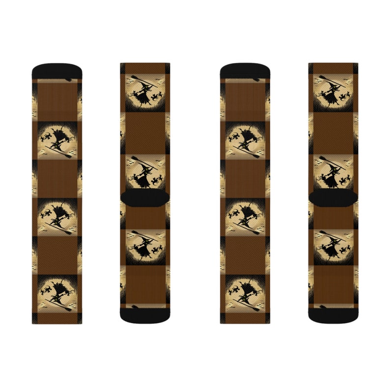 Wicked Witch Flying on Broom and Brown Sock - Etsy