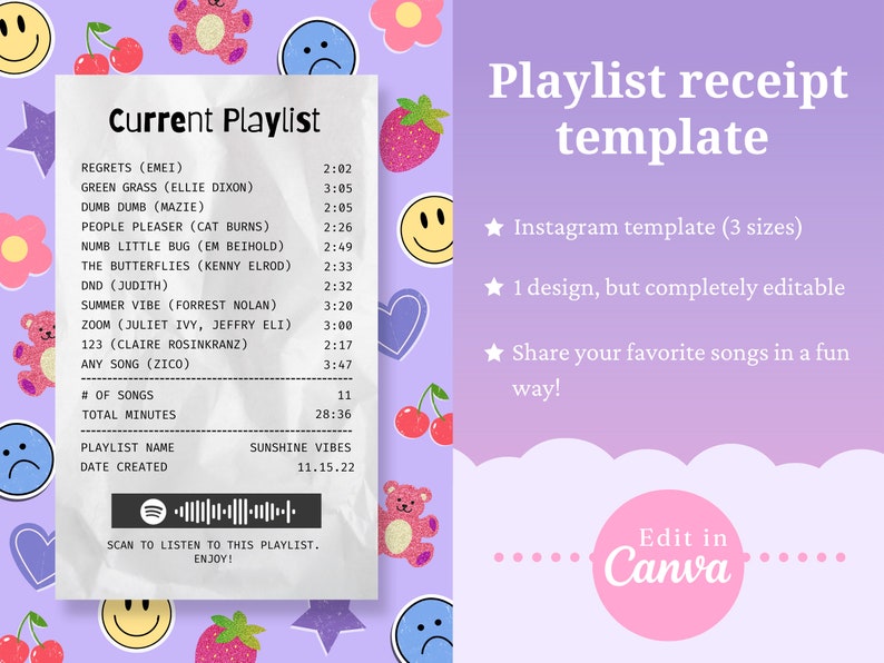Spotify Playlist Template for Instagram- Instagram Templates- Canva ...