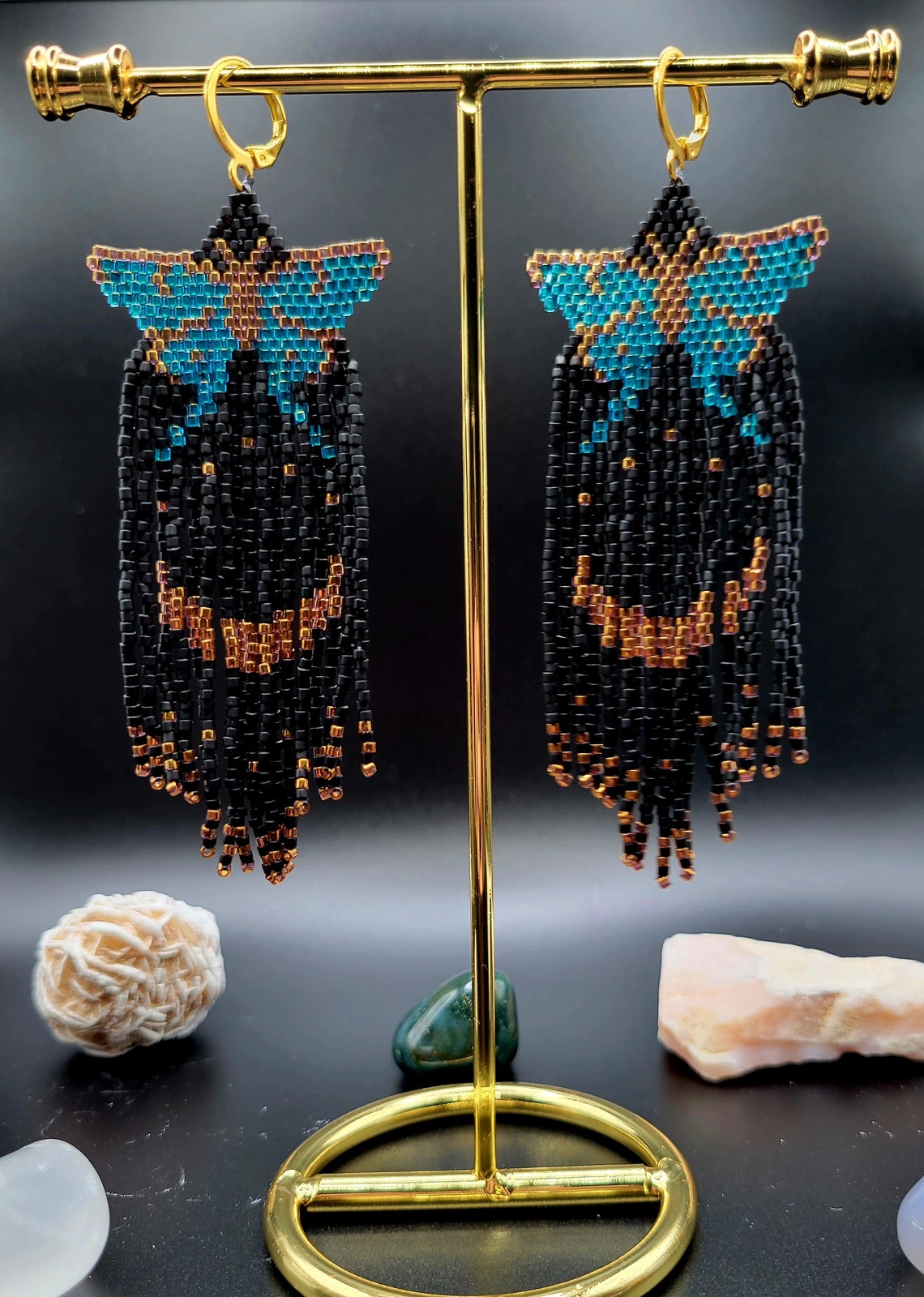 Handmade Luna Moth Fringe Seed Bead Earrings - Etsy