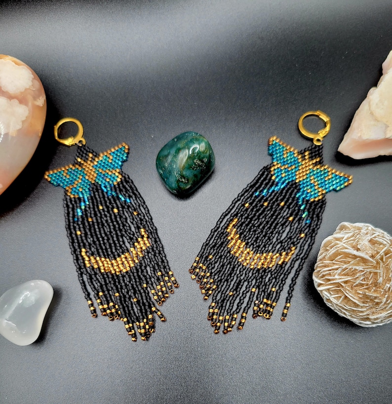 Handmade Luna Moth Fringe Seed Bead Earrings - Etsy