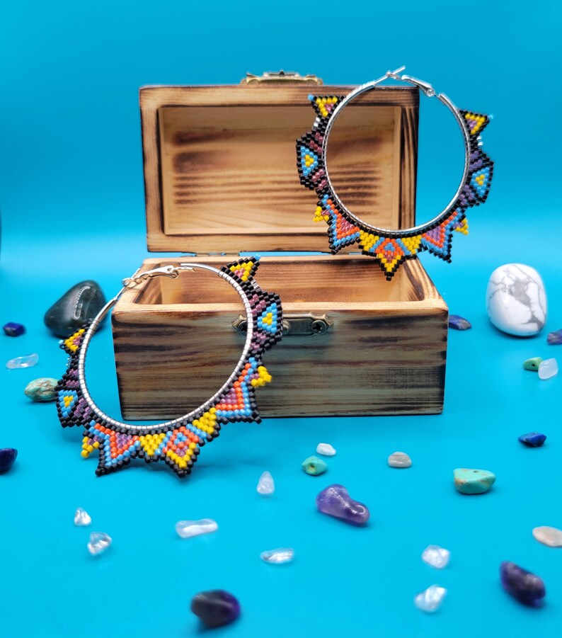 Aztec/mayan Inspired Brightly Colored Hoop Earrings - Etsy