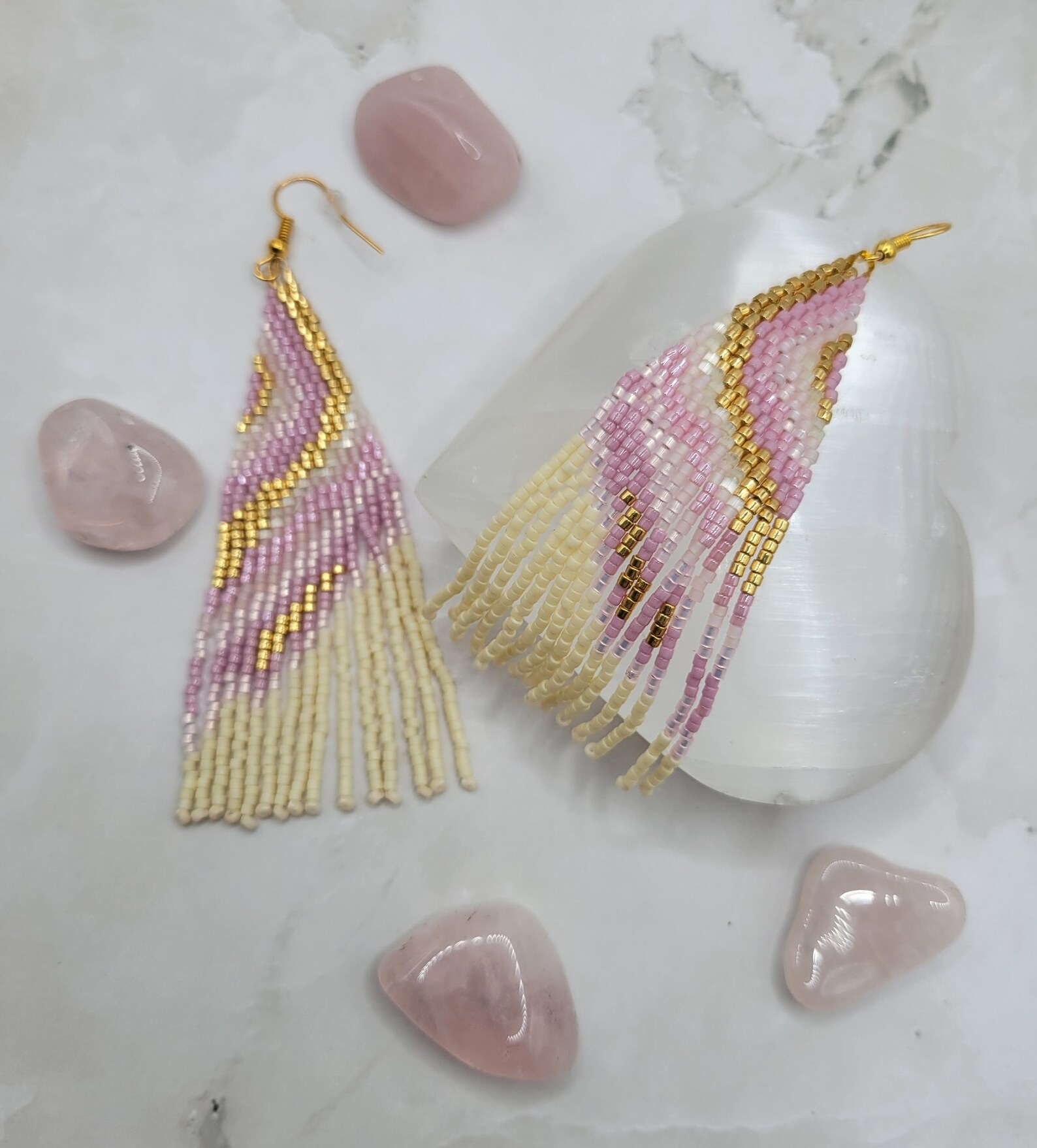 Pearlescent Rose Geode Fringe Earrings - Etsy