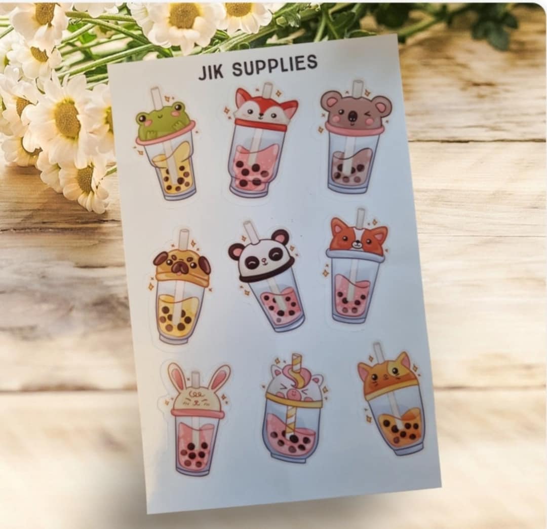 Boba Tea Mini Stickers, Cute Animal Kawaii Stickers, Animal Stickers ...