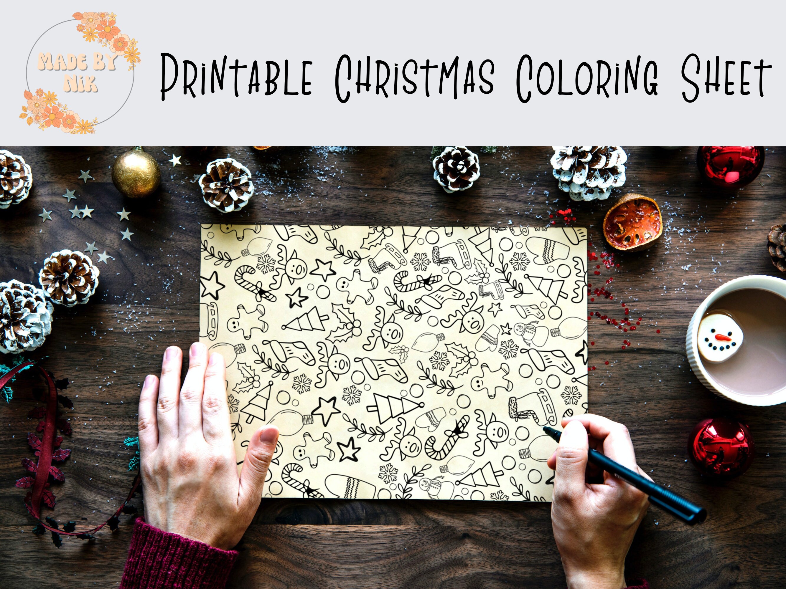 Printable Christmas Doodle Coloring Sheet | Ready to Print | Digital ...